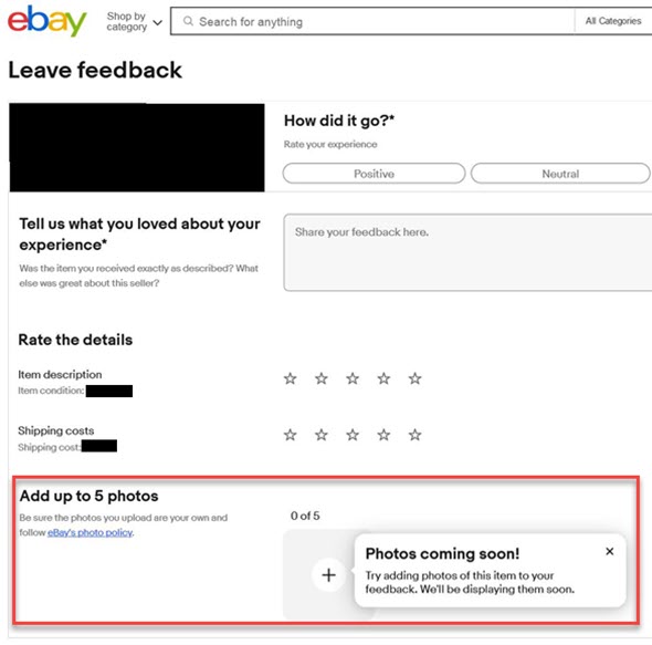 eBay to Allow Photos in Feedback Left for Sellers