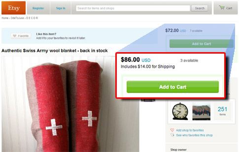 Etsy Sellers Worry about Price Plus Shipping Display